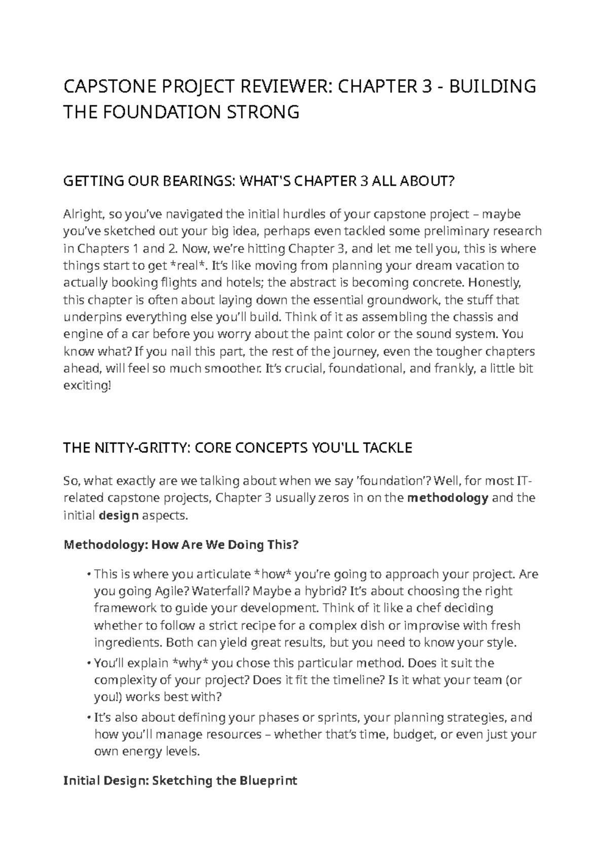 CAPSTONE PROJECT REVIEW: CHAPTER 3 - BUILDING A STRONG FOUNDATION - Studocu