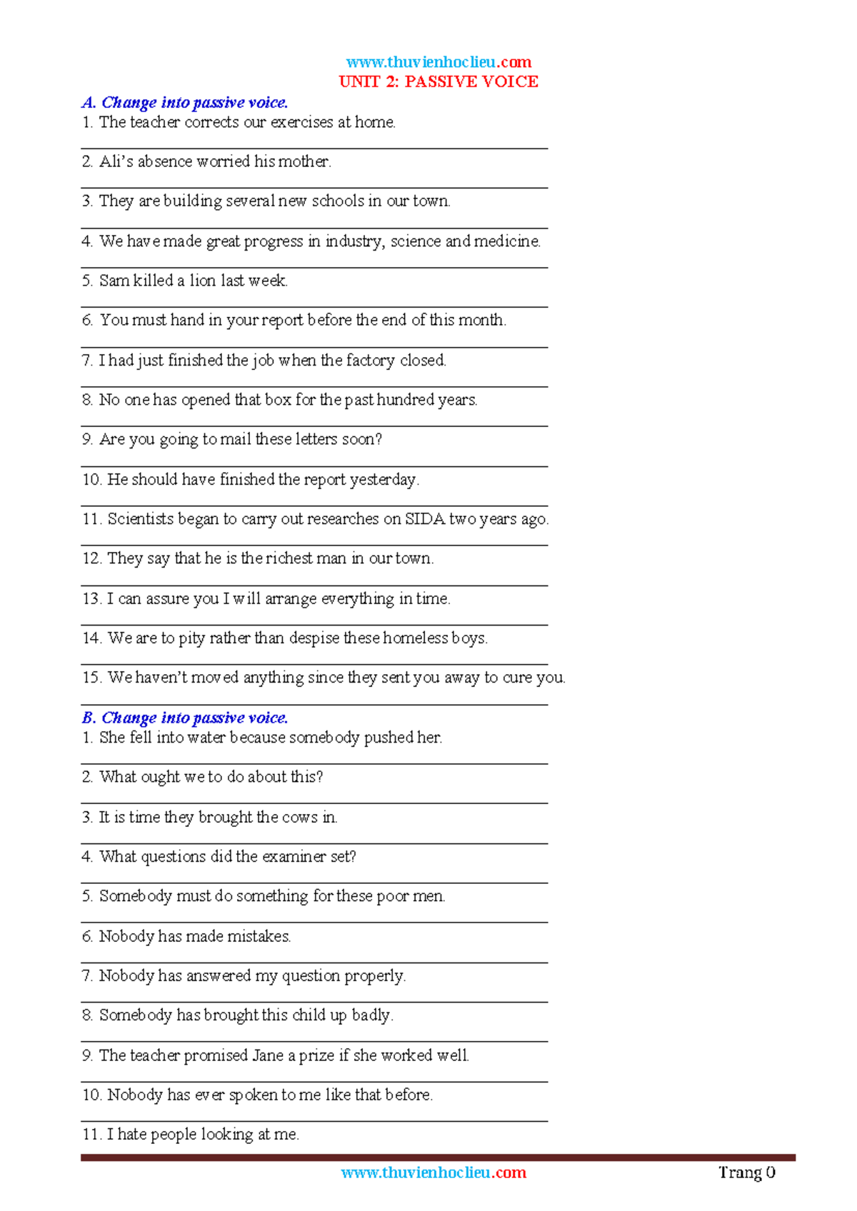 UNIT 2: PASSIVE VOICE EXERCISES AND CORRECTIONS - Studocu