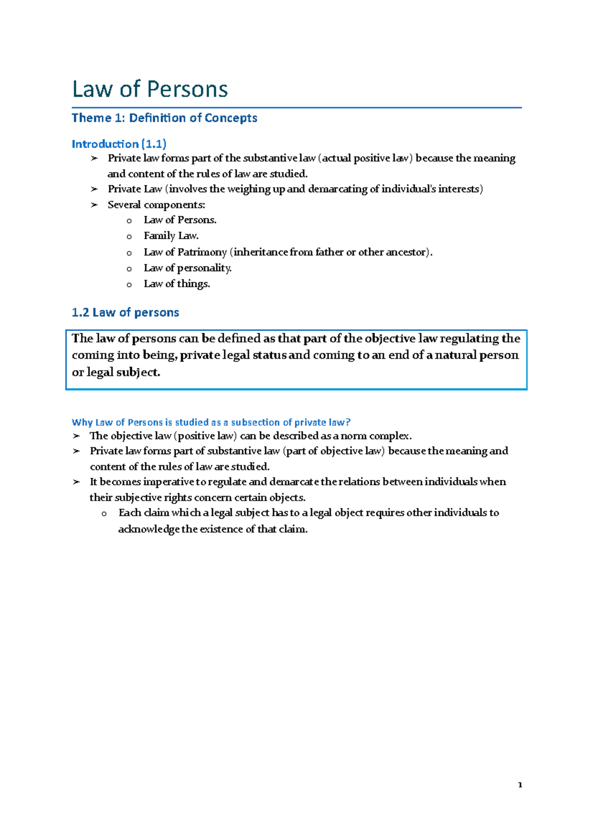 Law of Persons 101: Foundations and Concepts in Private Law - Studocu