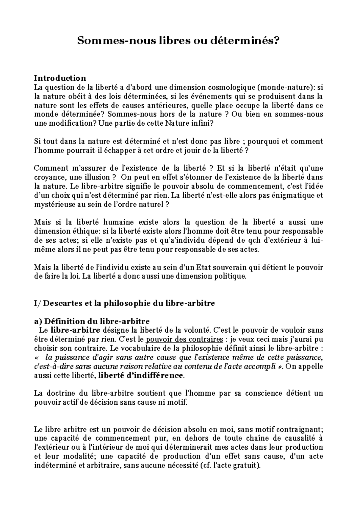 Philo 101 - Cours Complet sur le Déterminisme et Liberté chez Descartes ...