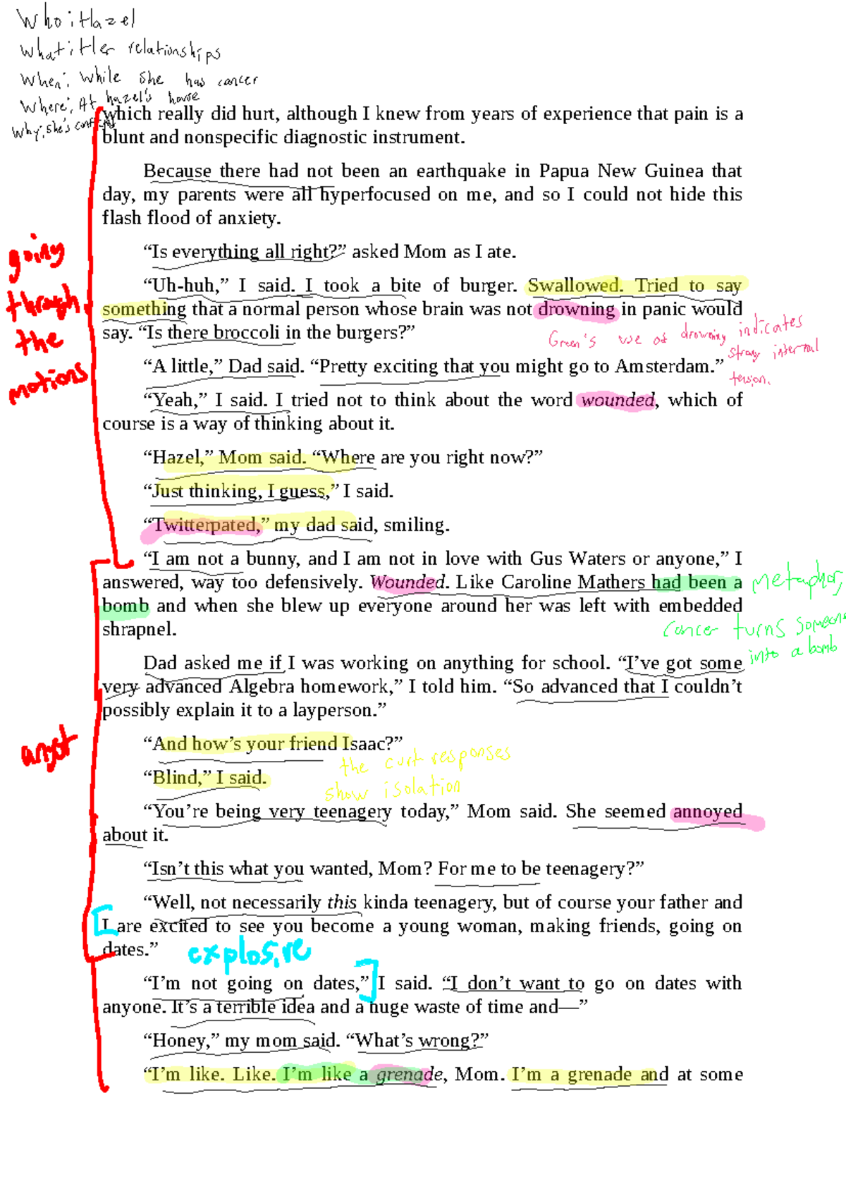 The Fault in Our Stars: Annotations and Insights - Studocu