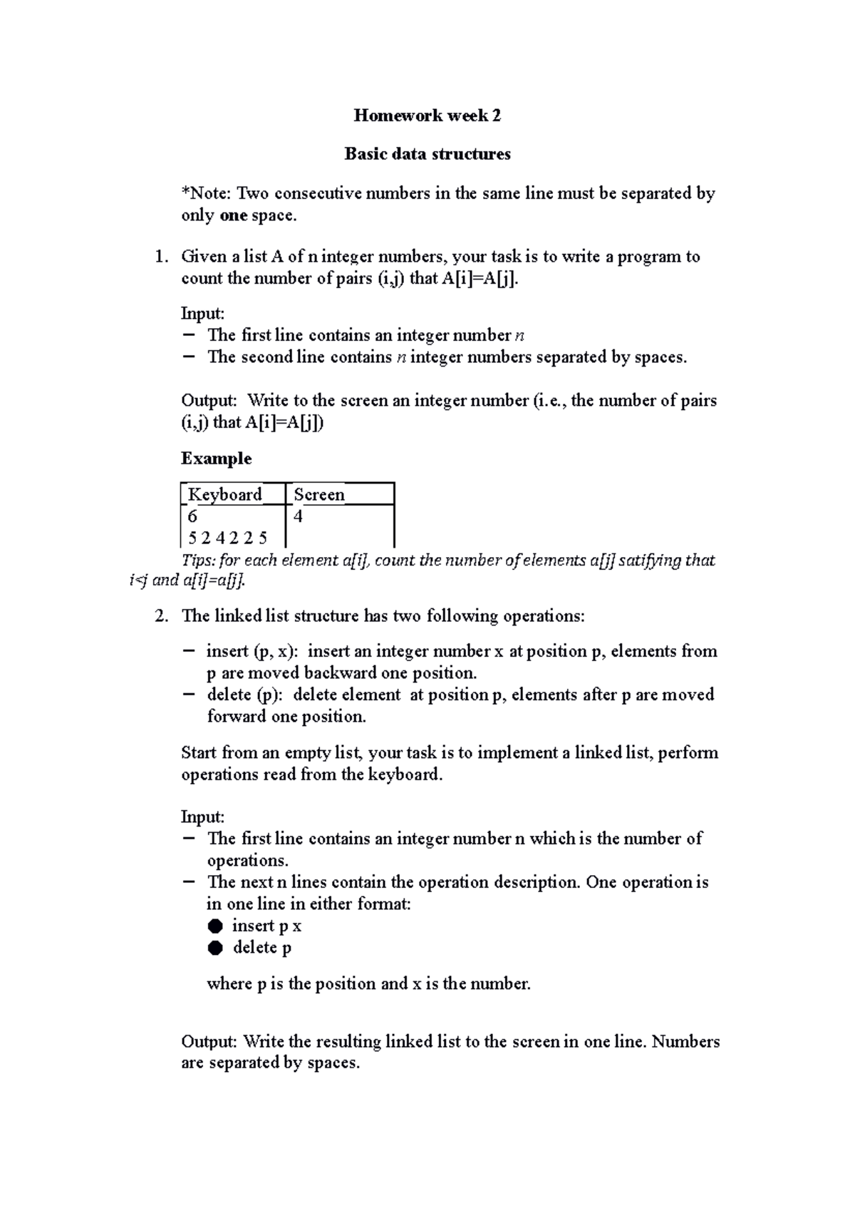 Lecture 2 Assignments - prac - Homework week 2 Basic data structures ...