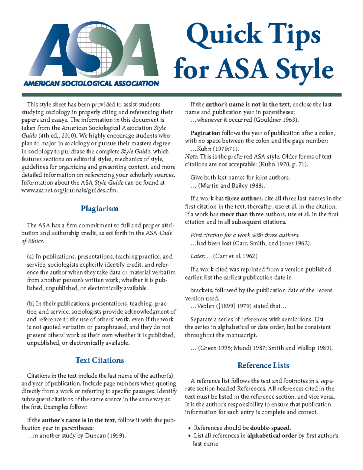 Quick Tips for Proper ASA Citation and Referencing - Studocu