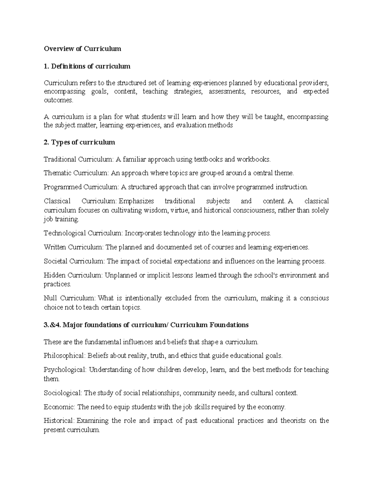 Curriculum Overview: Definitions, Types, and Design Insights - Studocu