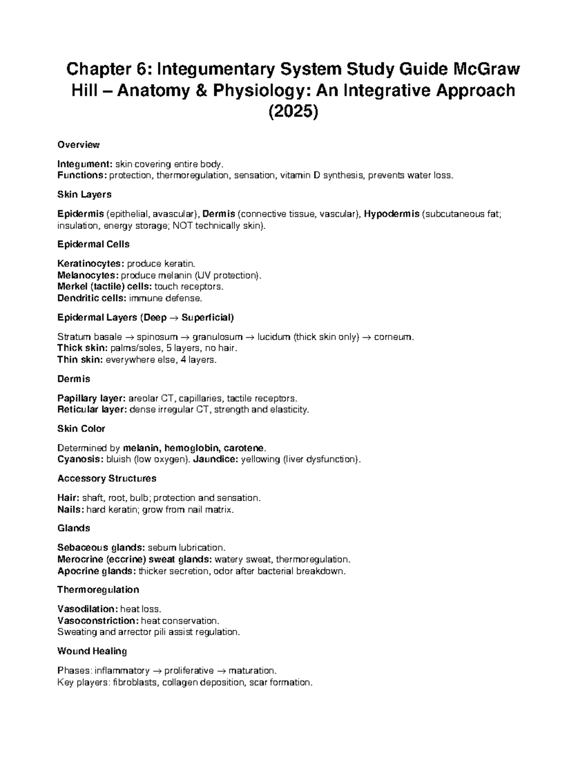 Chapter 6: Integumentary System Study Guide (Anatomy & Physiology ...