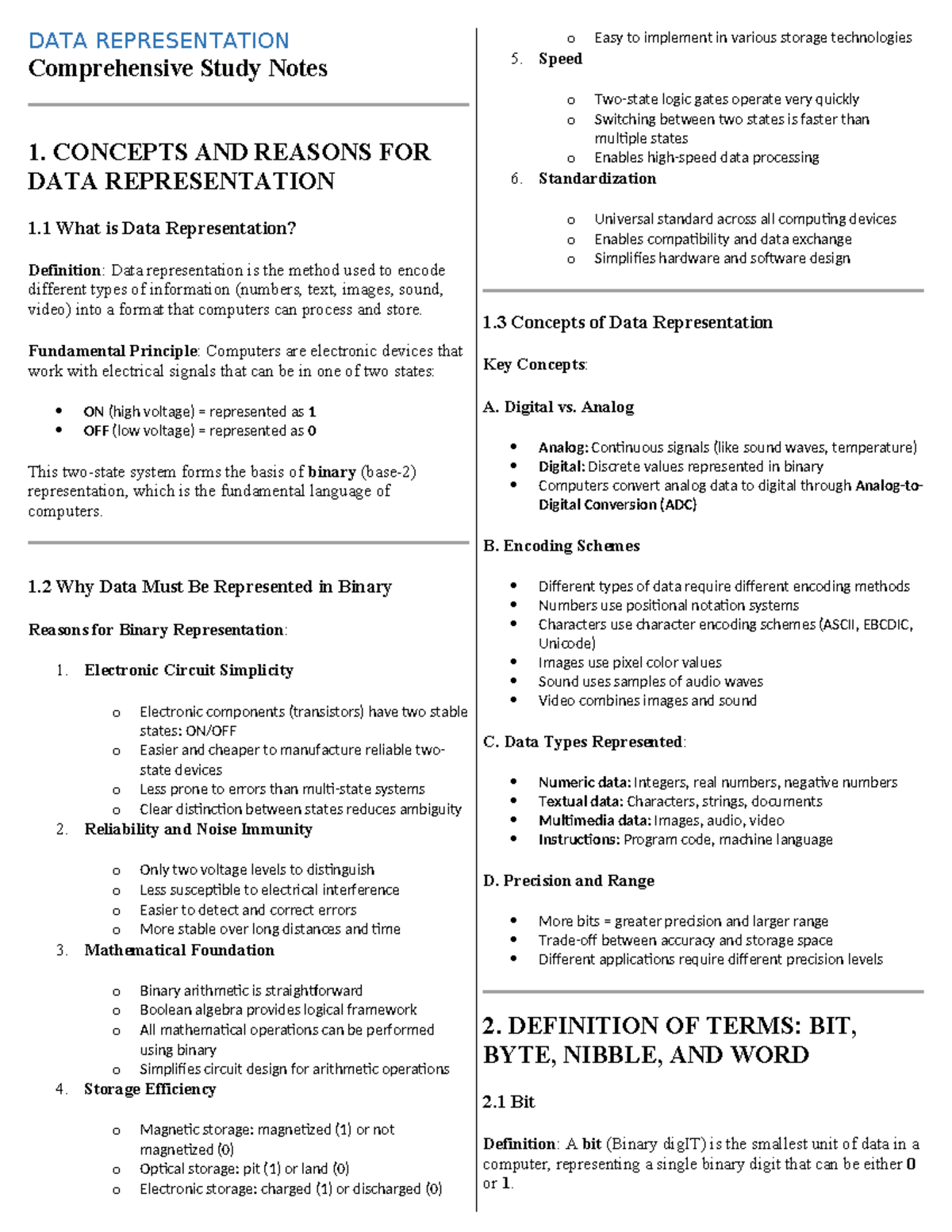 DATA REPRESENTATION (CS101) Comprehensive Study Notes - Studocu