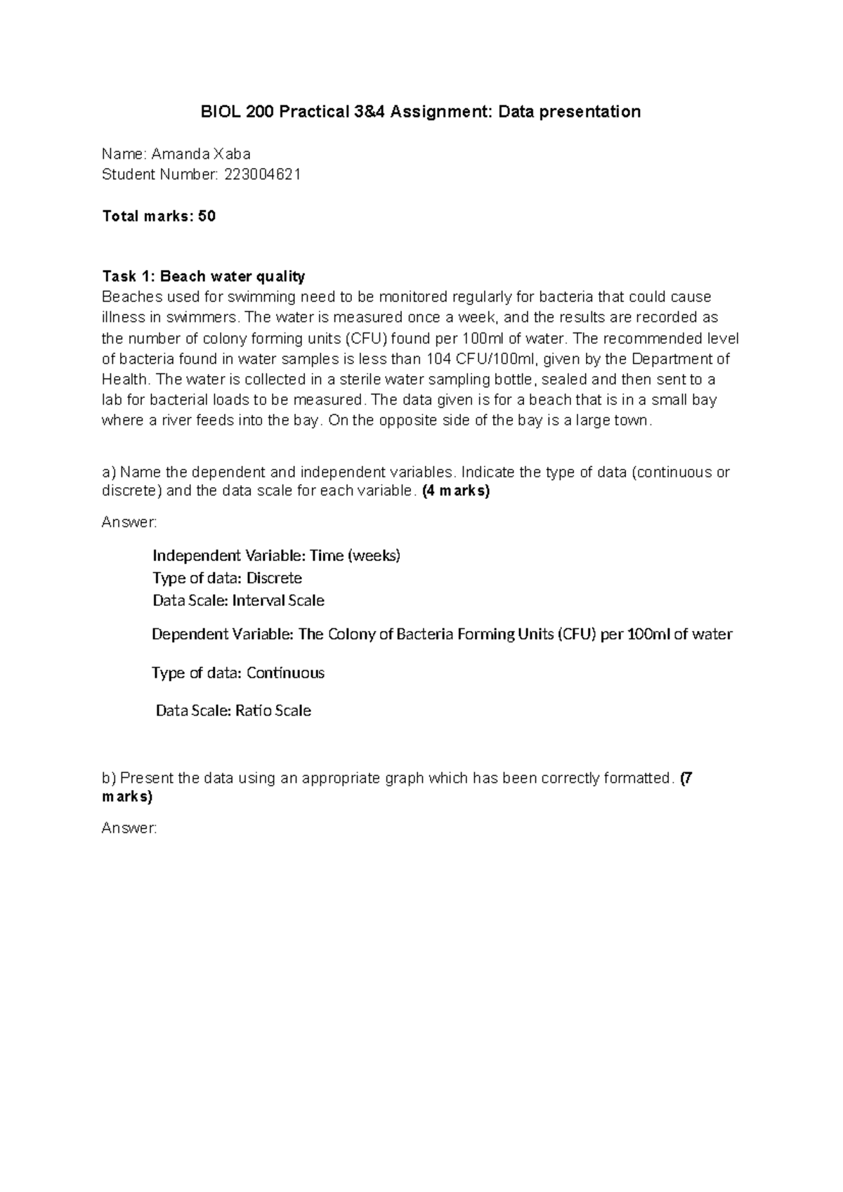 BIOL 200 Practical 3&4 Assignment Answers & Data Analysis Guide - Studocu