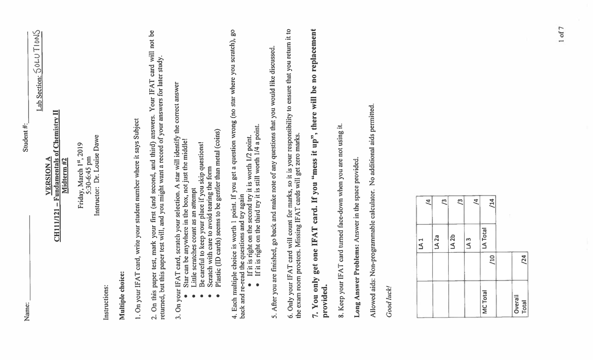 CH111-121 Midterm 2 Solutions 2019 A: Complete Answer Key - Studocu