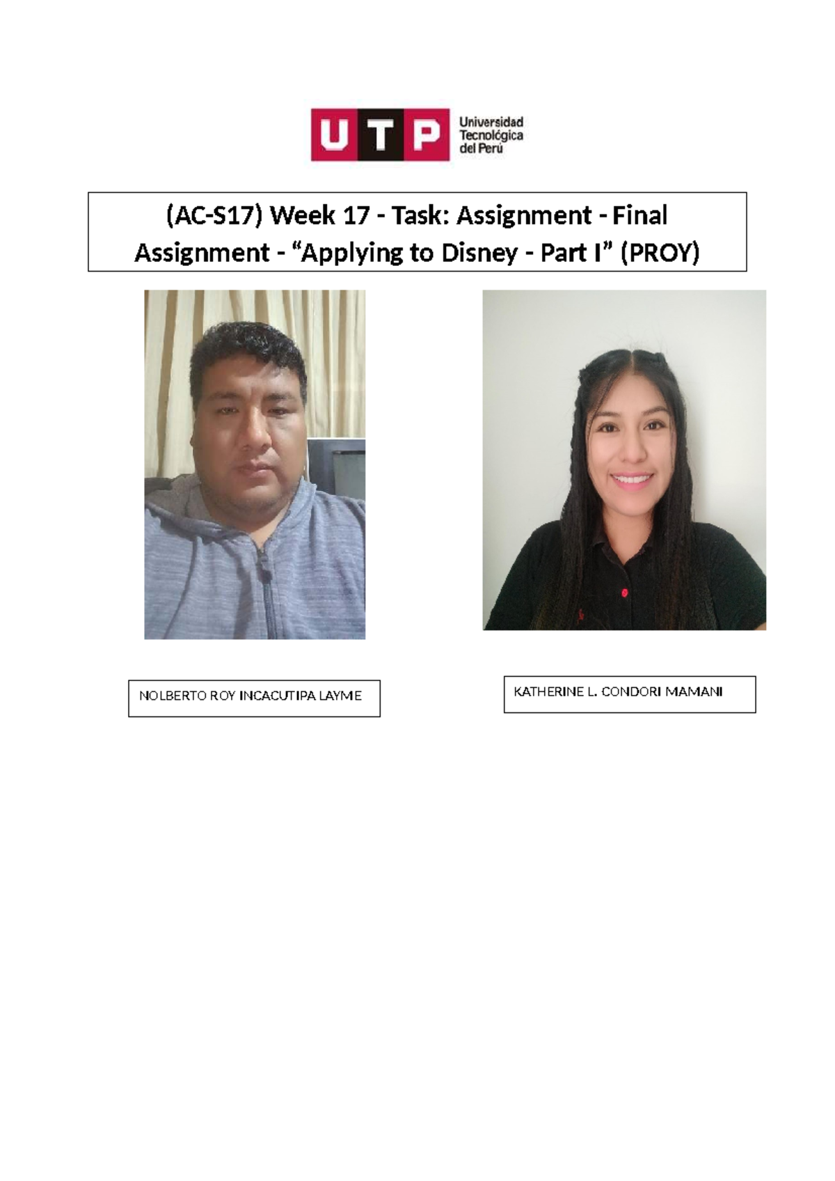 Week 17 Task: Final Assignment - Applying to Disney (AC-S17) - Studocu