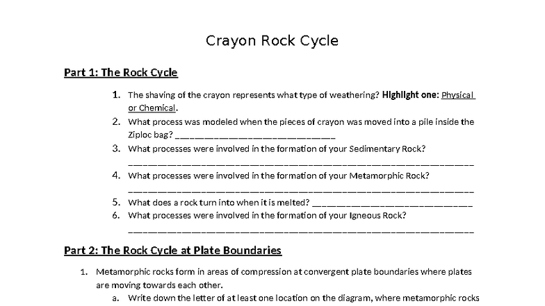 Lab Crayon Rock Cycle - Understanding Weathering & Rock Formation - Studocu
