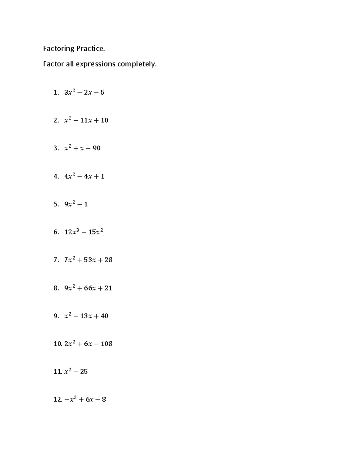 Factoring Practice: Alg 2 Classwork Questions 3-3.4 - Studocu