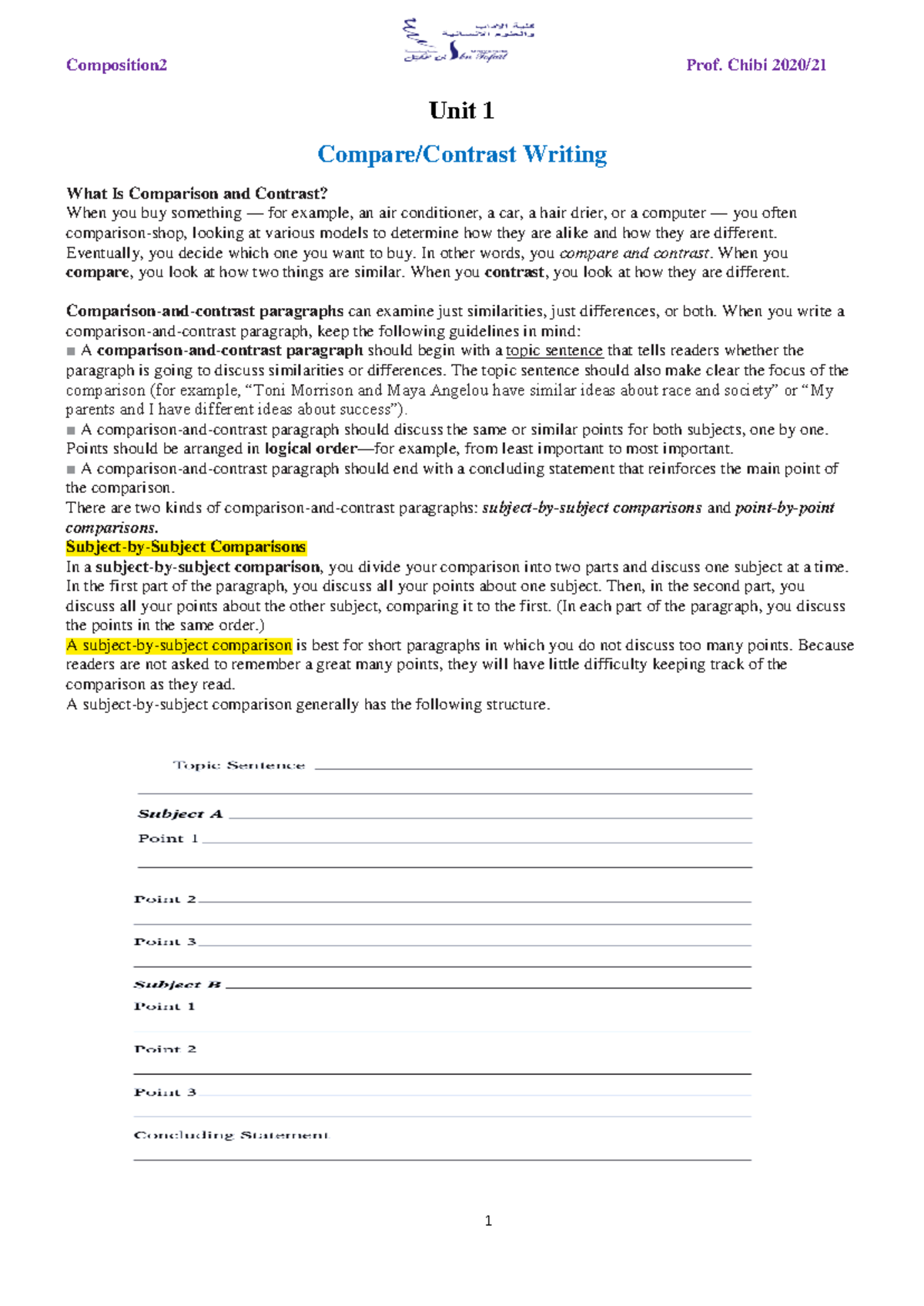 S3 Composition 2 Final Booklet: Compare/Contrast Writing Guide - Studocu
