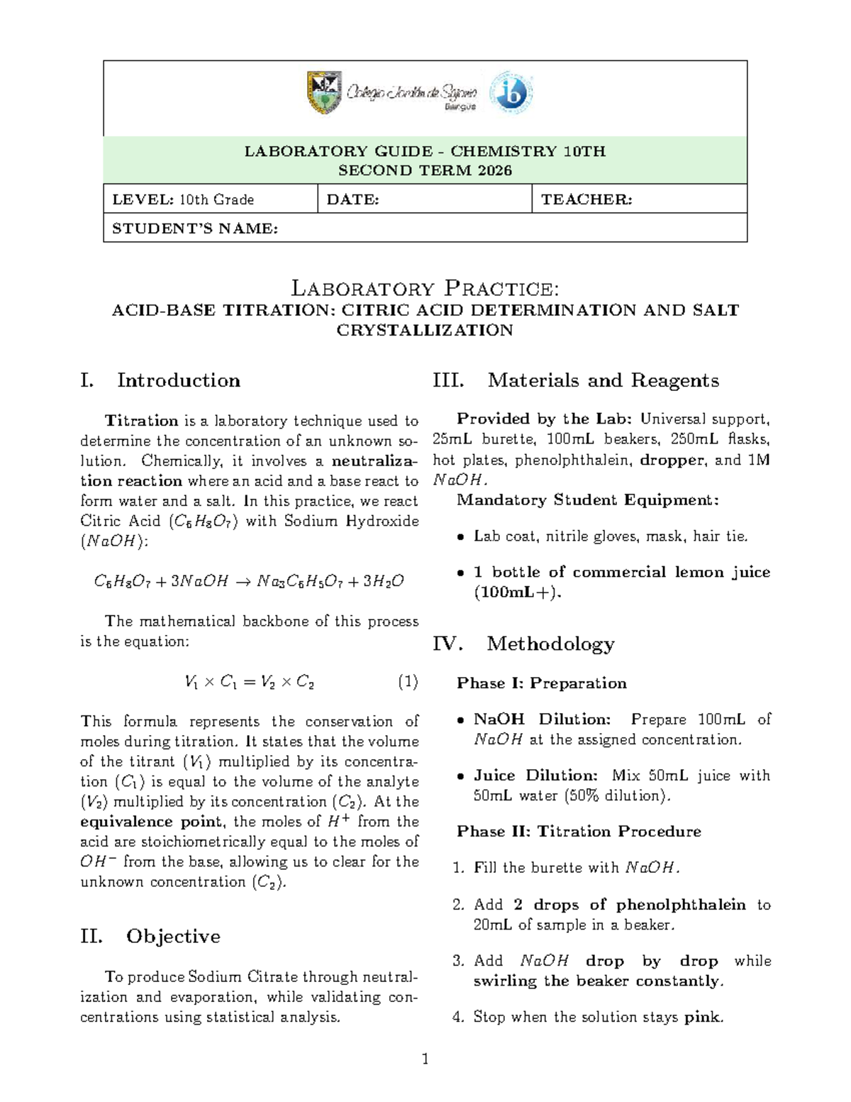Laboratory Guide - Chemistry 10th - Second Term 2026 - Studocu