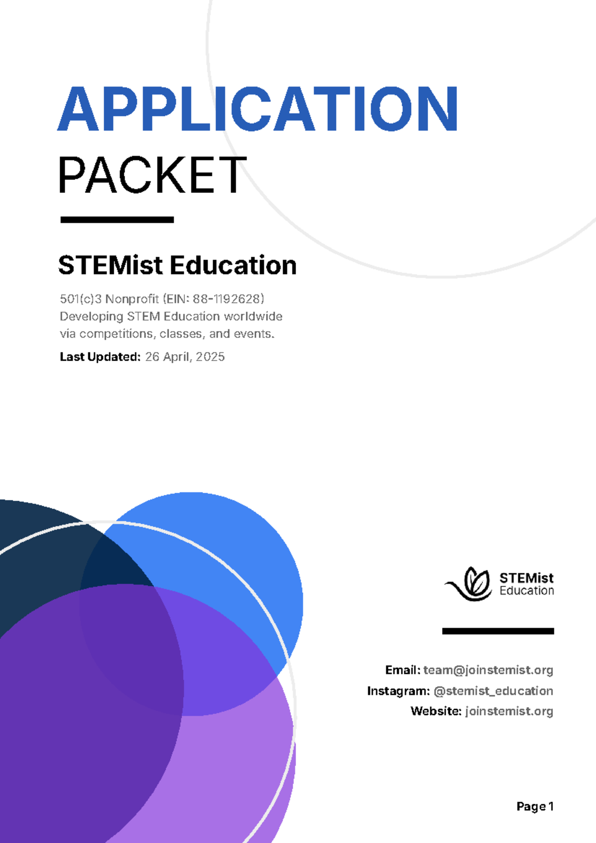 STEMist Education 501(c)3 Nonprofit Application Packet for Positions - Studocu