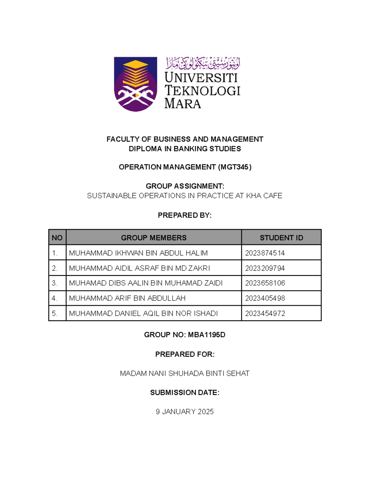 MGT345 Group Assignment: Sustainable Operations at Kha Cafe - Studocu