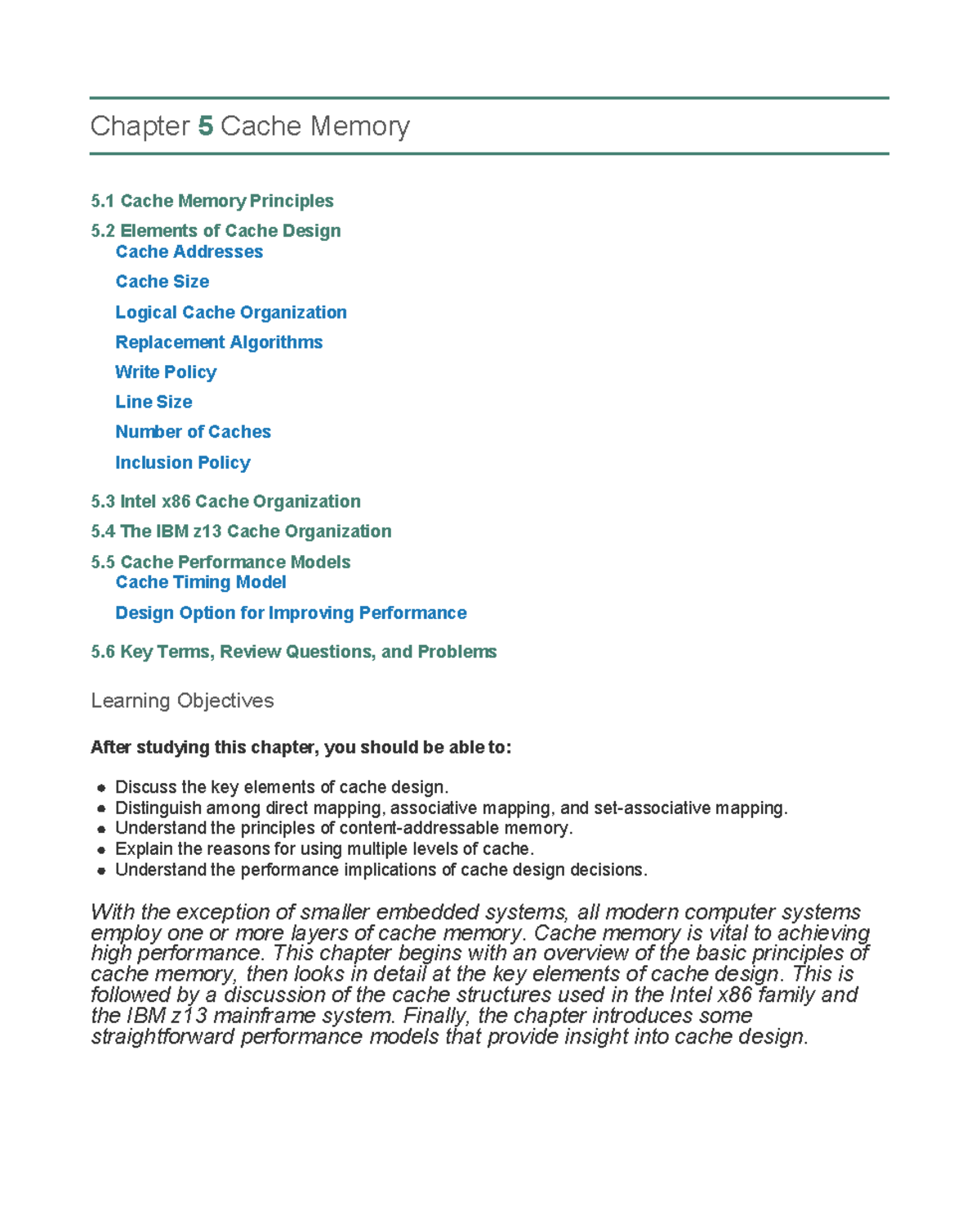 Chapter 5 - Cache Memory: Key Concepts and Design Principles - Studocu