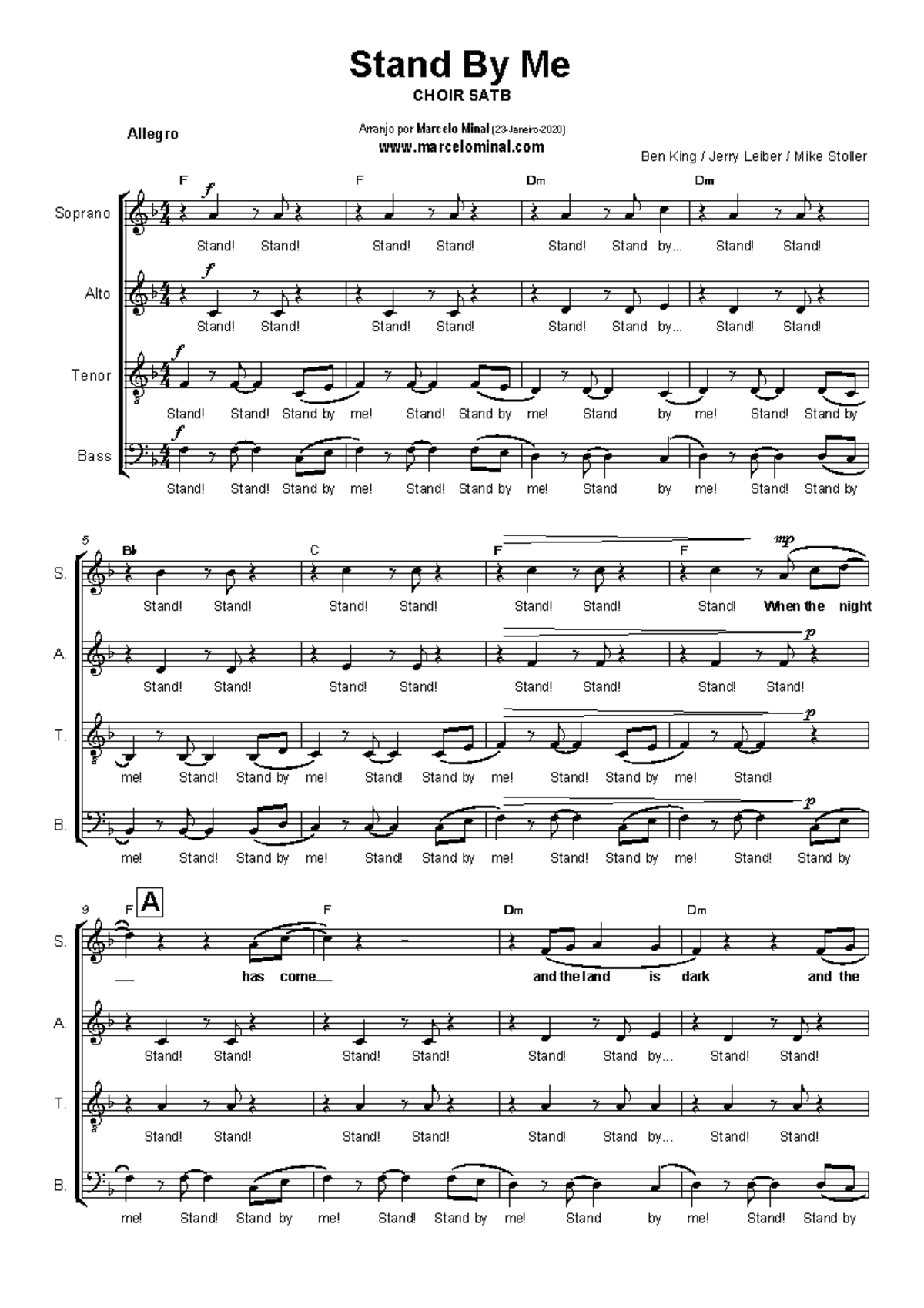 Stand By Me SATB Arrangement by Marcelo Minal - Studocu