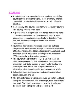 Tourism Grade 12 Term 1 2022: Key Topics and Global Events Overview ...