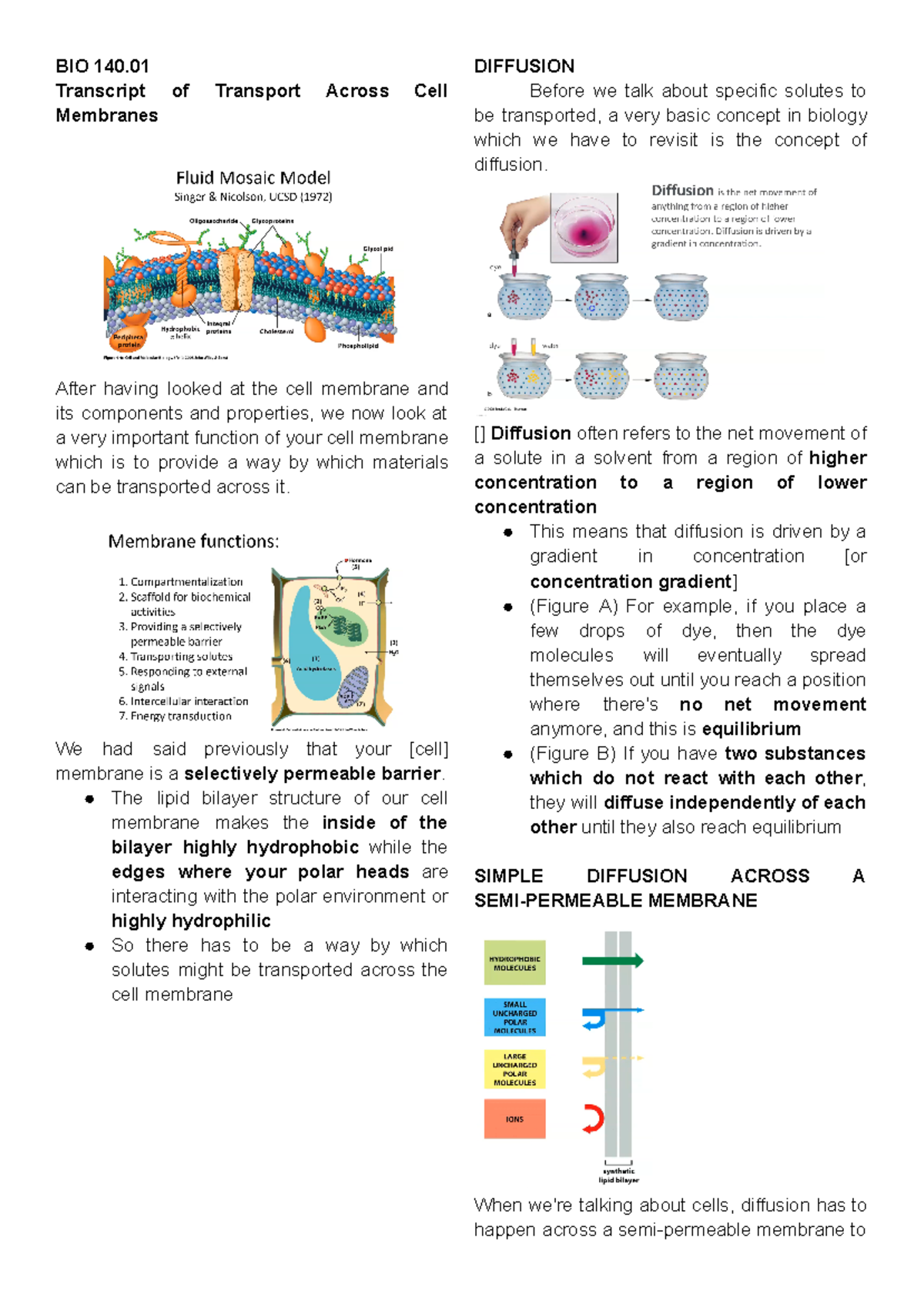 BIO 140: Cell Membrane Transport - Lecture on Cell & Molecular Biology ...