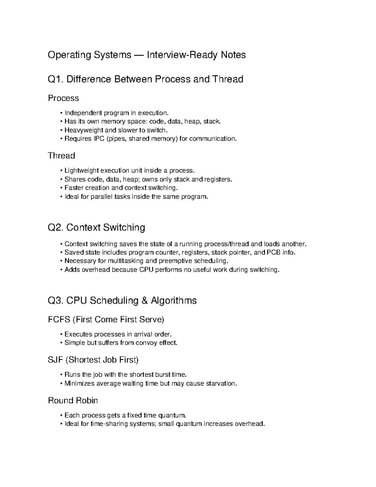 OS Interview Notes: Key Concepts on Processes, Threads, and Scheduling ...