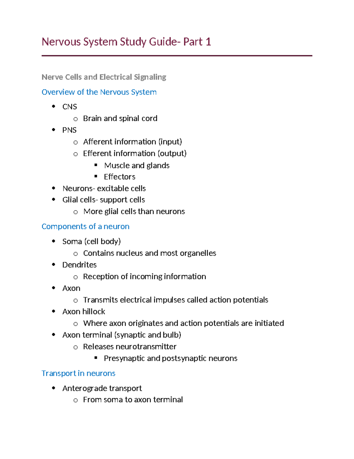 Nervous System Study Guide: Nerve Cells & Electrical Signaling ...