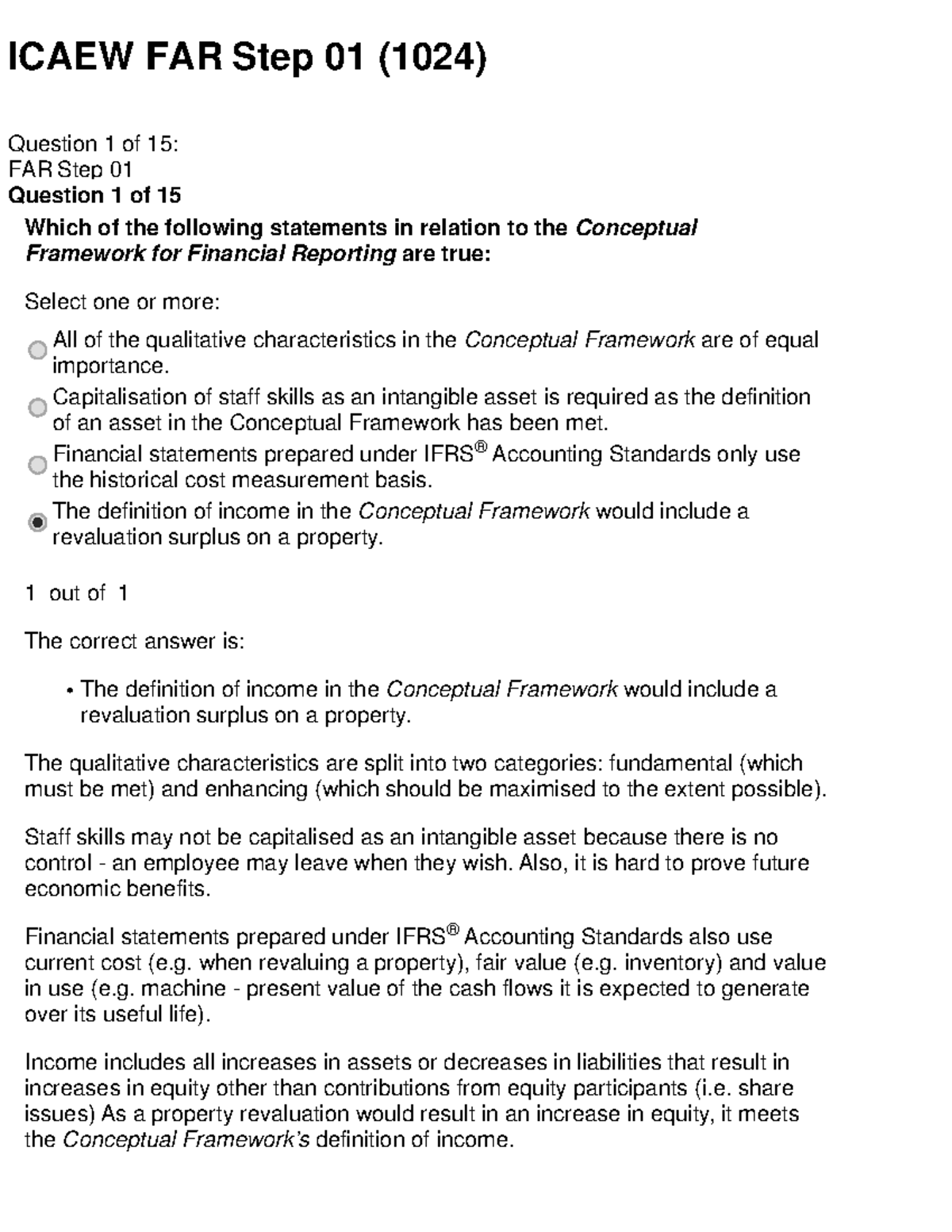 ICAEW FAR Step 01 (1024) Comprehensive Exam Questions and Answers - Studocu