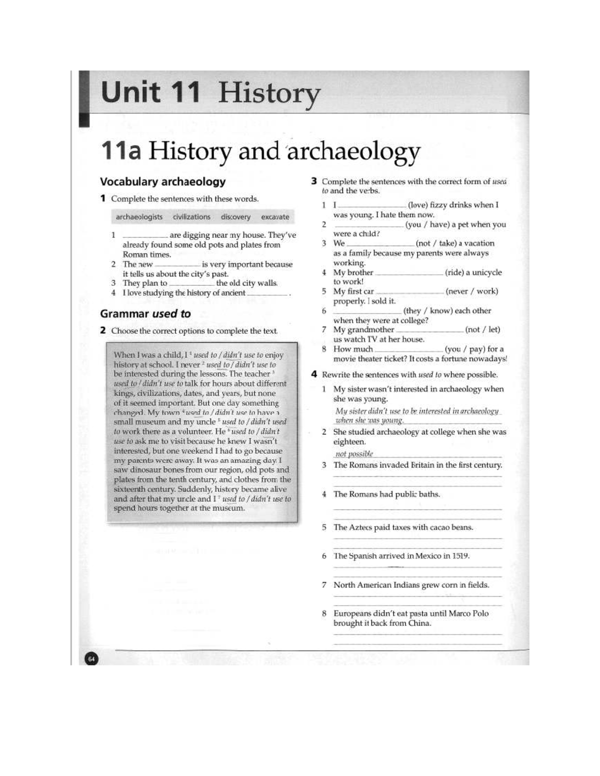 Unit 11 History 11a: Vocabulary and Grammar Exercises on Archaeology ...