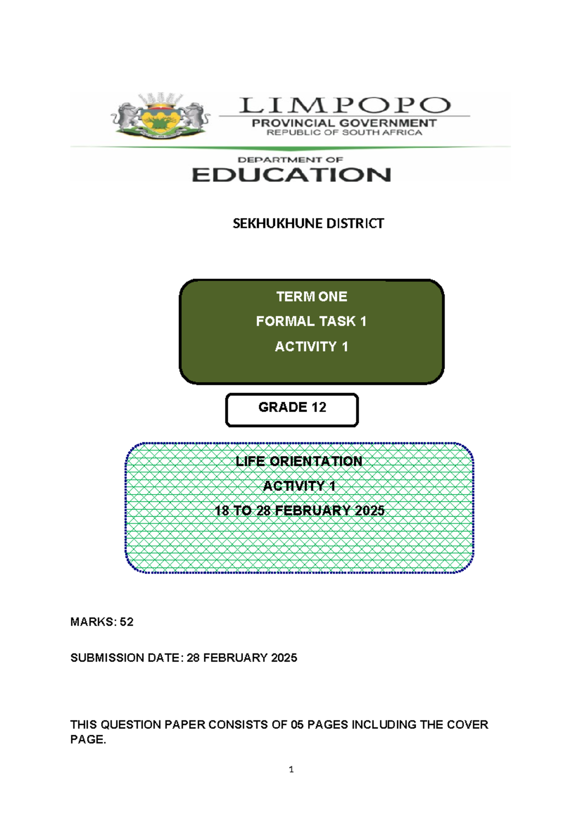Grade 12 LO Task 1: Managing Stress in Life Orientation Assignment ...