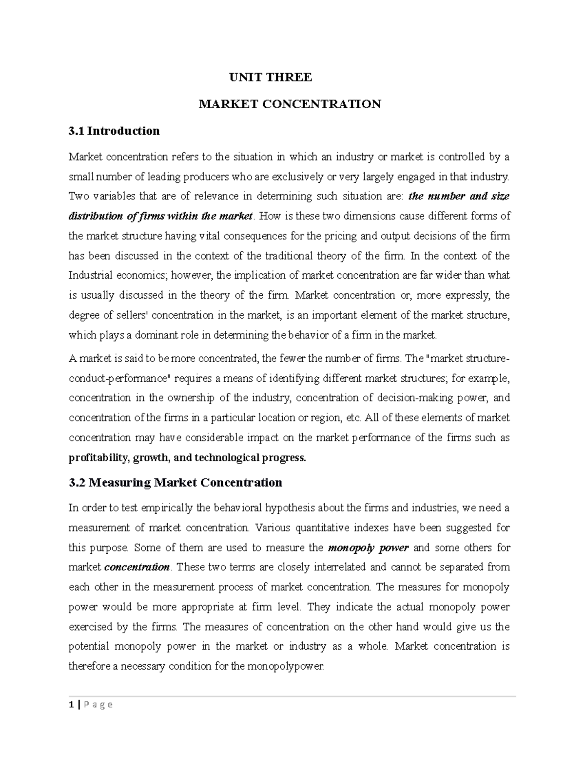 CH-3 Market Concentration: Understanding and Measurement Methods - Studocu