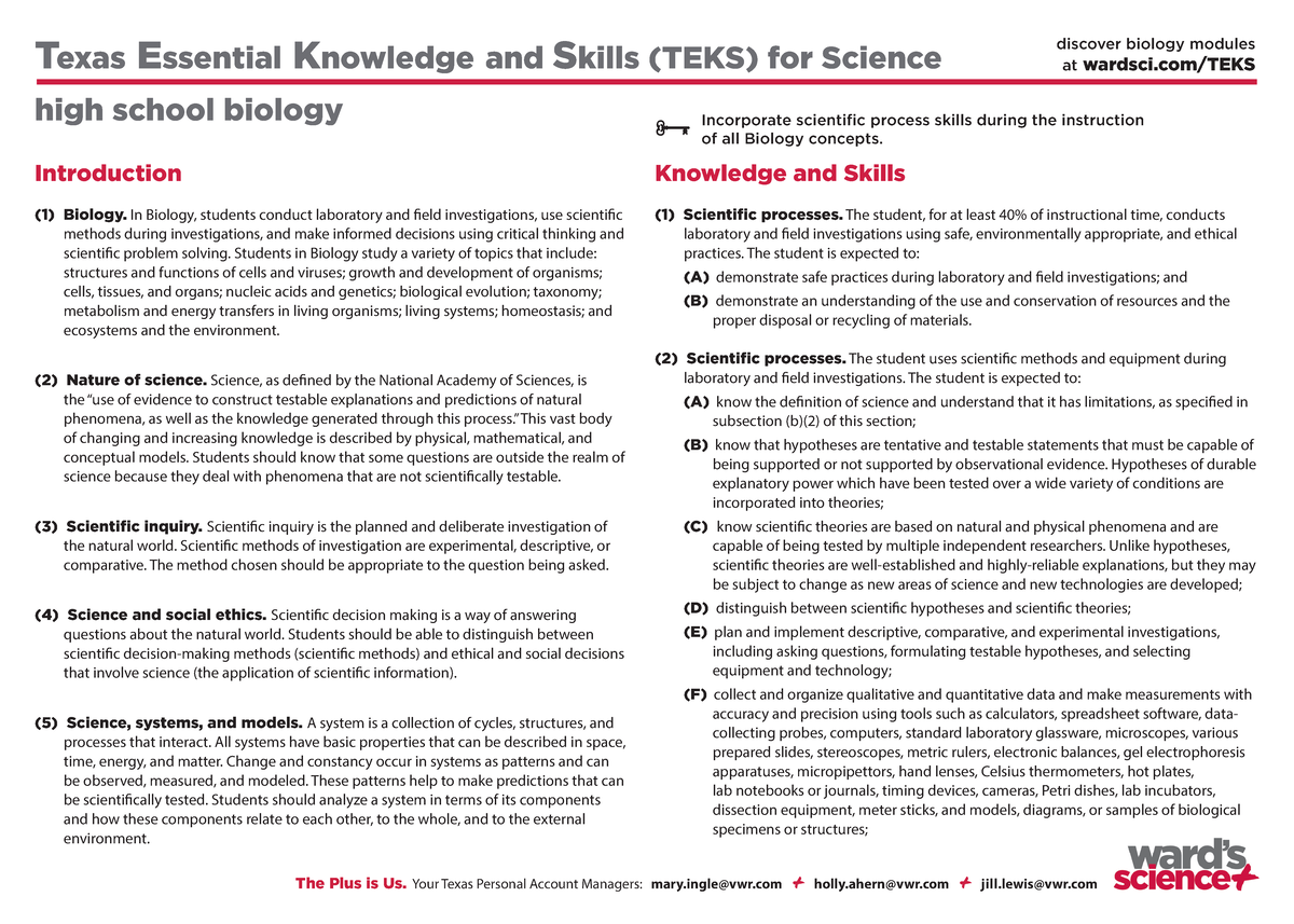 TEKS High School Biology: Essential Skills Report and Overview - Studocu