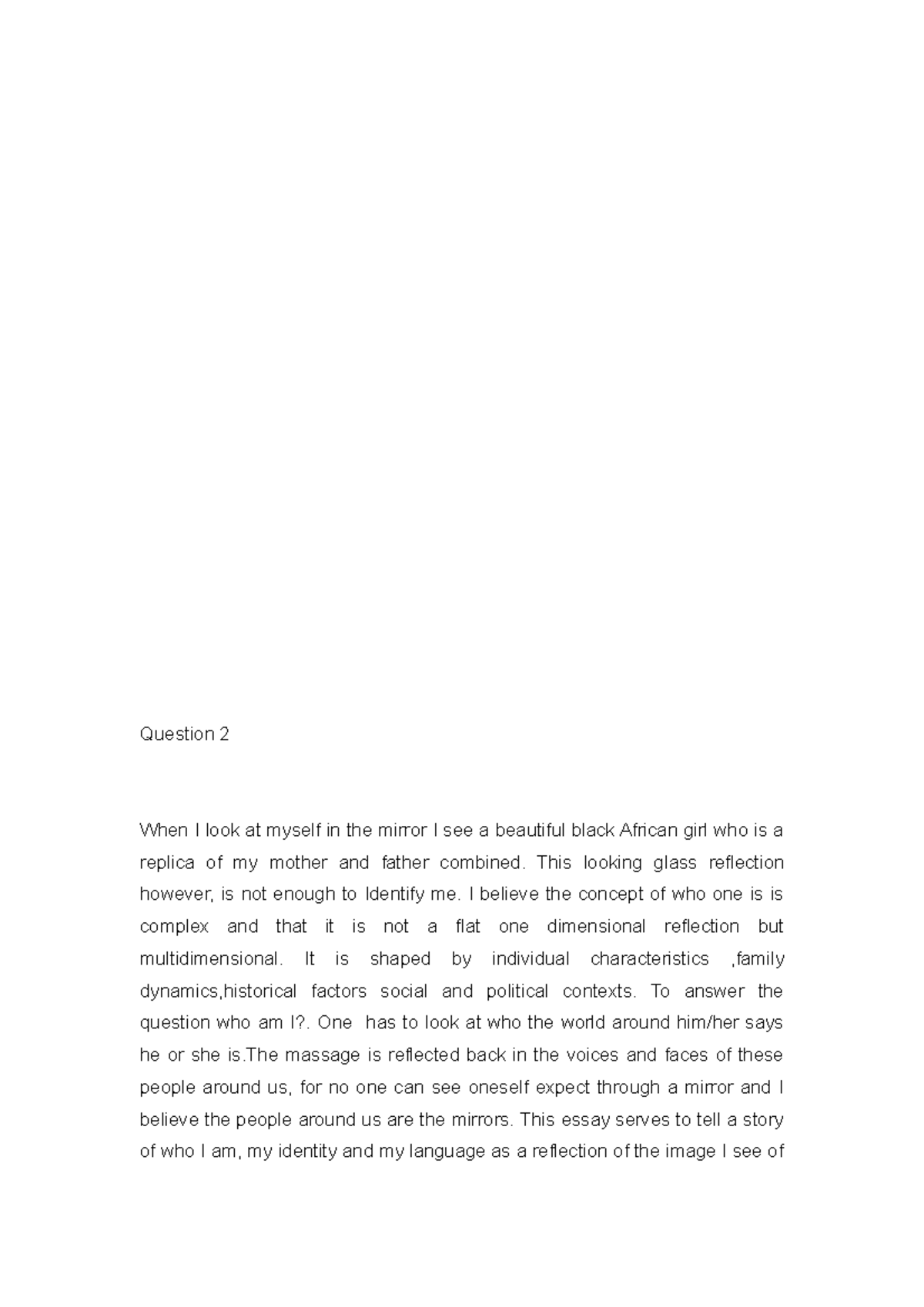 AFL1501 Assignment 2: Exploring Identity Through Mirror Reflection ...