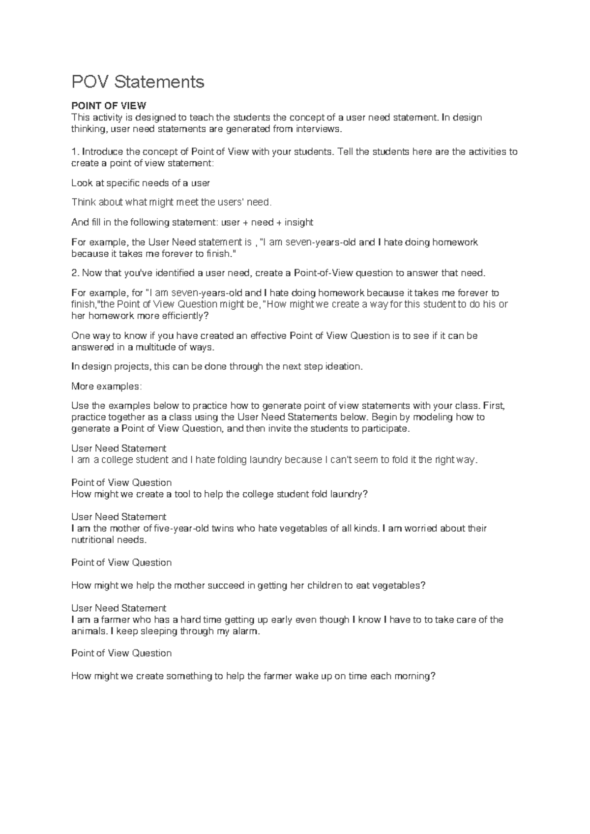 POV Statements Practice: Understanding User Needs in Design Thinking ...