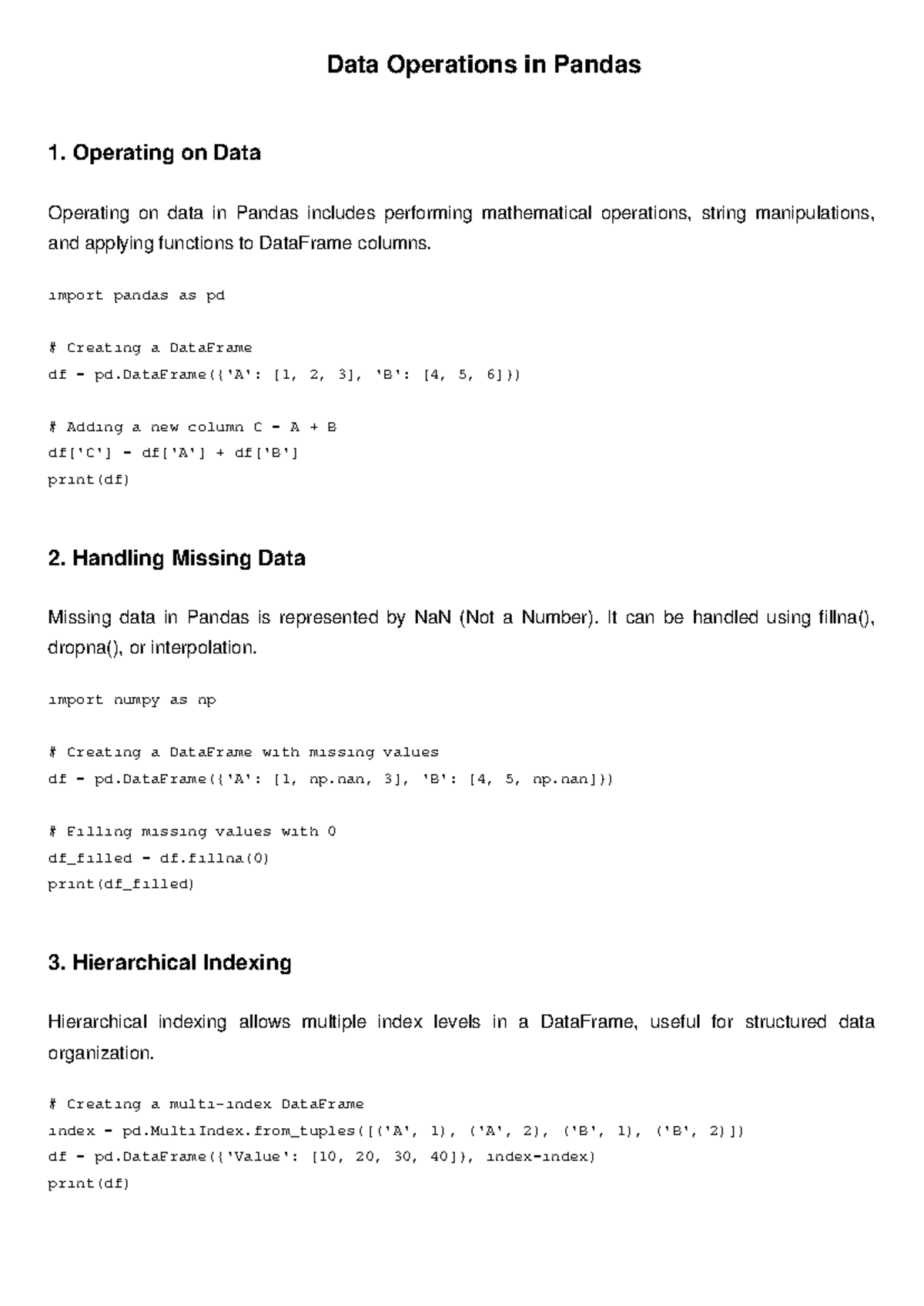 Data Operations in Pandas: Handling Data, Missing Values & Indexing ...