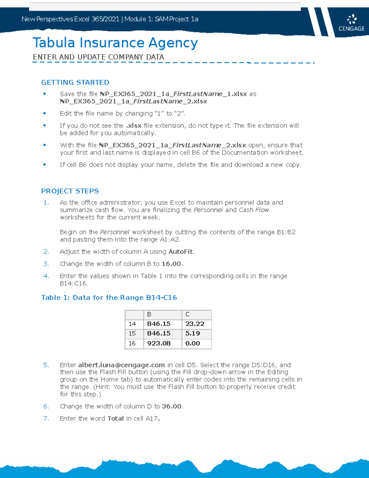 New Perspectives Excel 365/2021: Module 1 SAM Project 1a Instructions ...