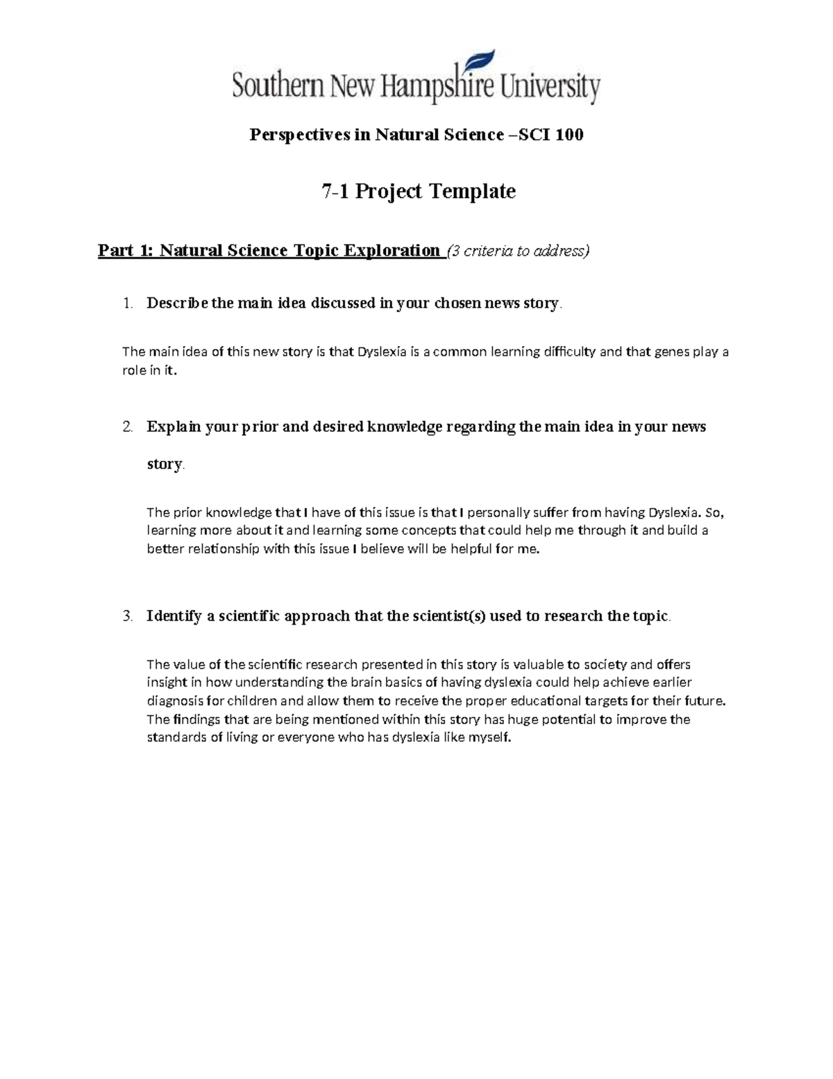 Project 7-1 - Randall Humek - Perspectives in Natural Science –SCI 100 ...