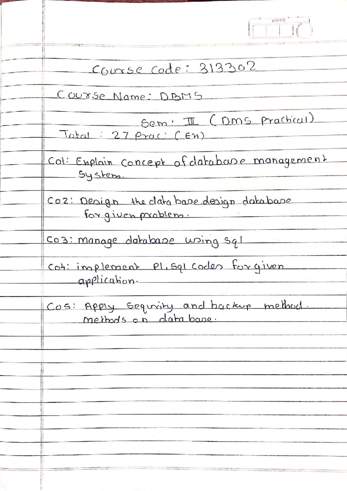 DBMS Practical Guide: Concepts, SQL Commands & Data Management (313302) - Studocu