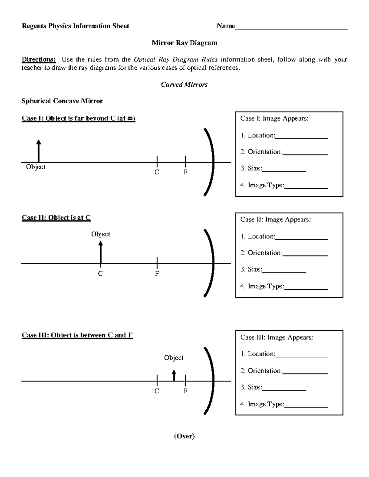 Regents Physics: Curved Mirror Ray Diagram Worksheet - Studocu