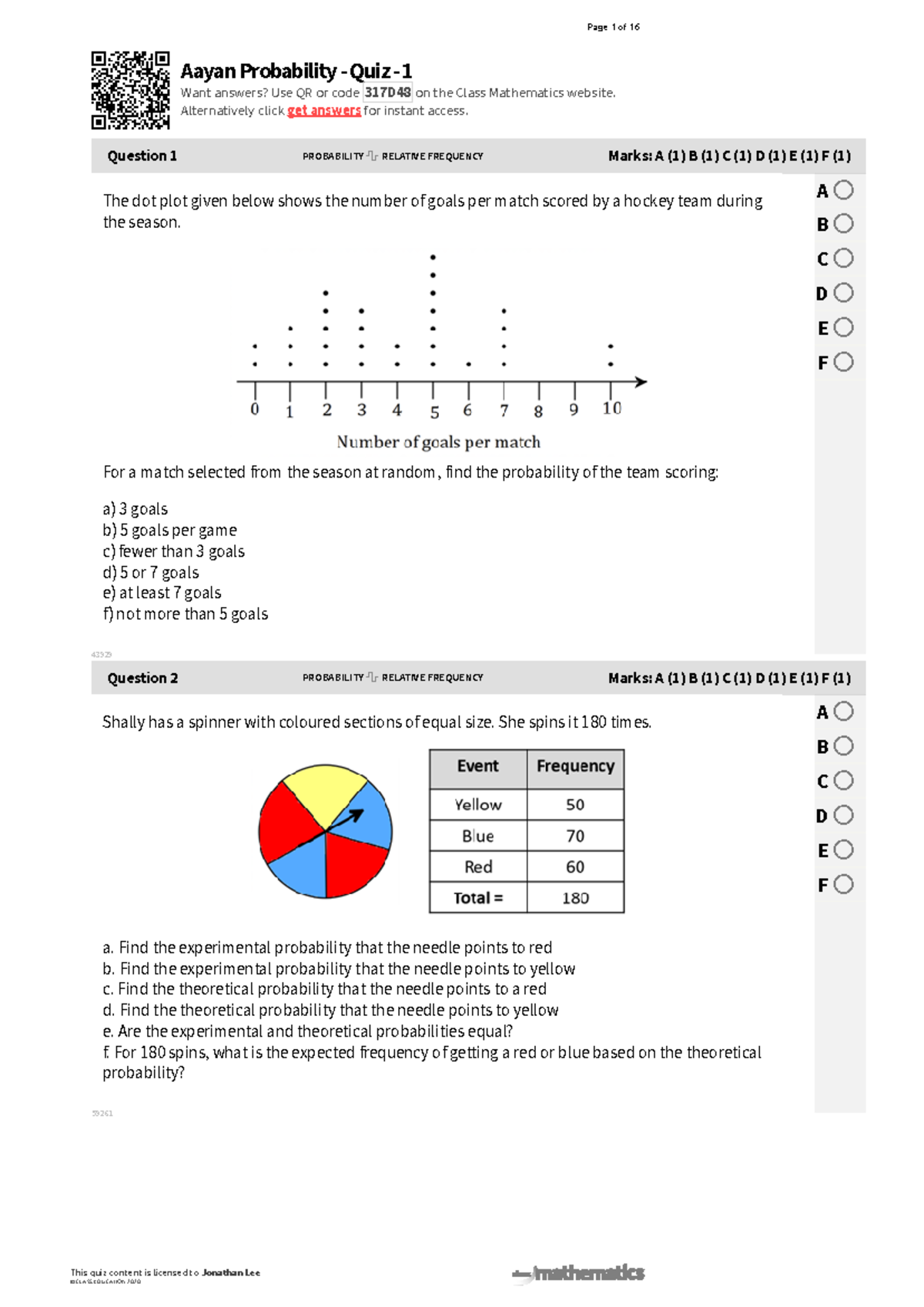 Probability Quiz - 1: Key Concepts and Questions - Studocu