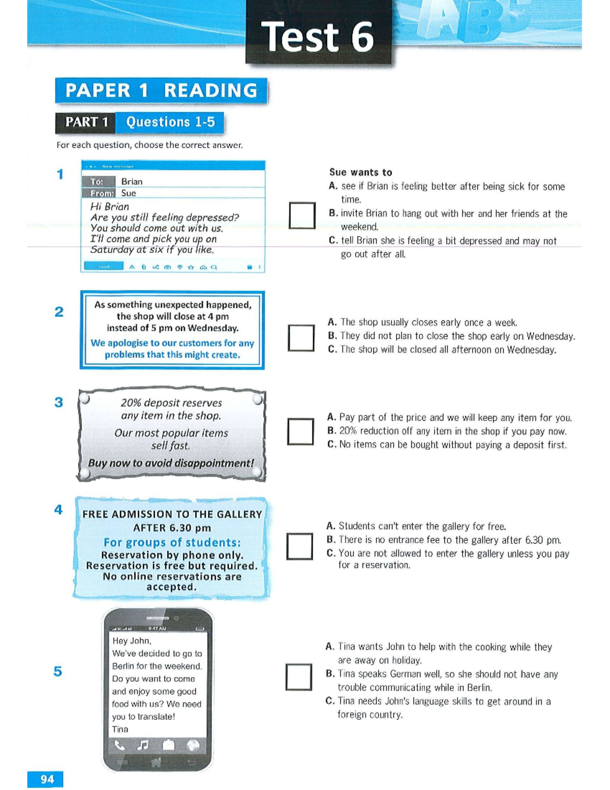 KET A2-B1 Reading & Listening Practice Test 6-7 - Studocu