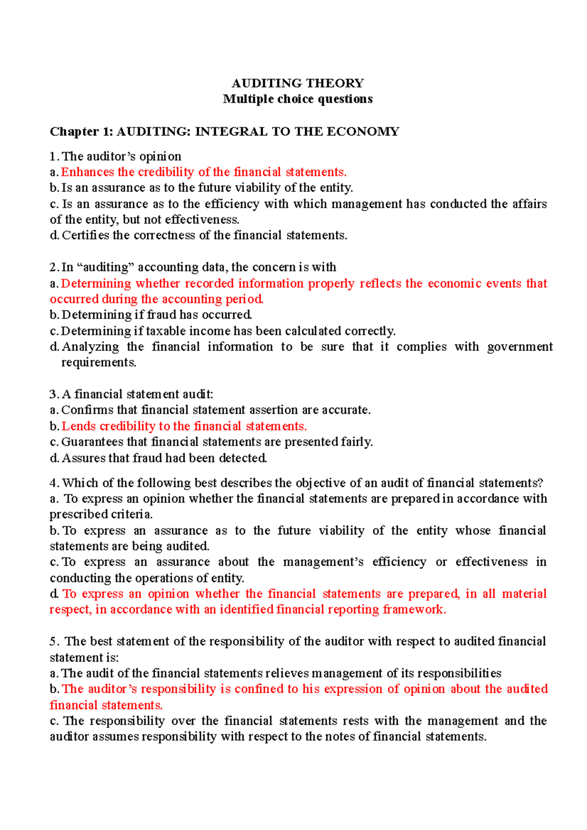 Auditing MCQs - Audit Theory multiple-choice questions. - AUDITING THEORY Multiple choice ...