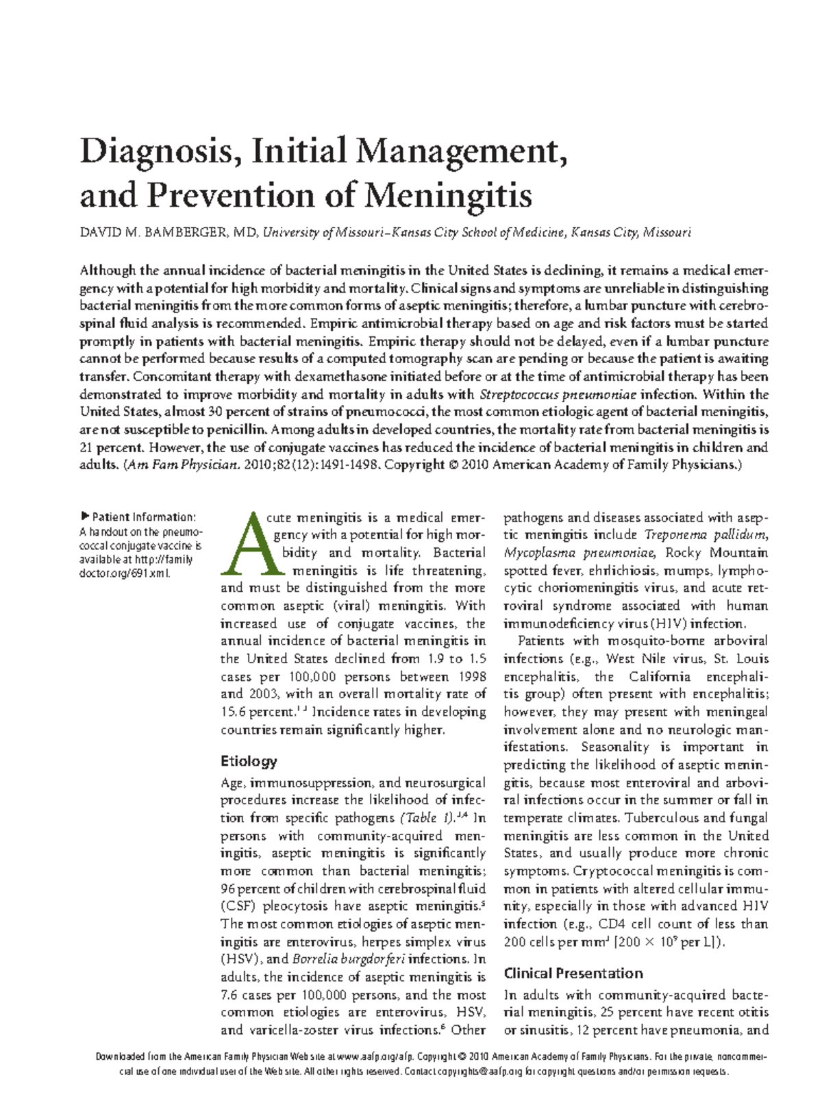 Diagnosis and Management of Bacterial Meningitis: Key Insights - Studocu