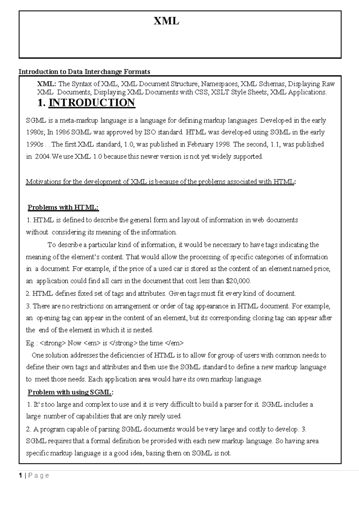 XML Notes: Syntax, Structure, and Applications in Data Interchange ...