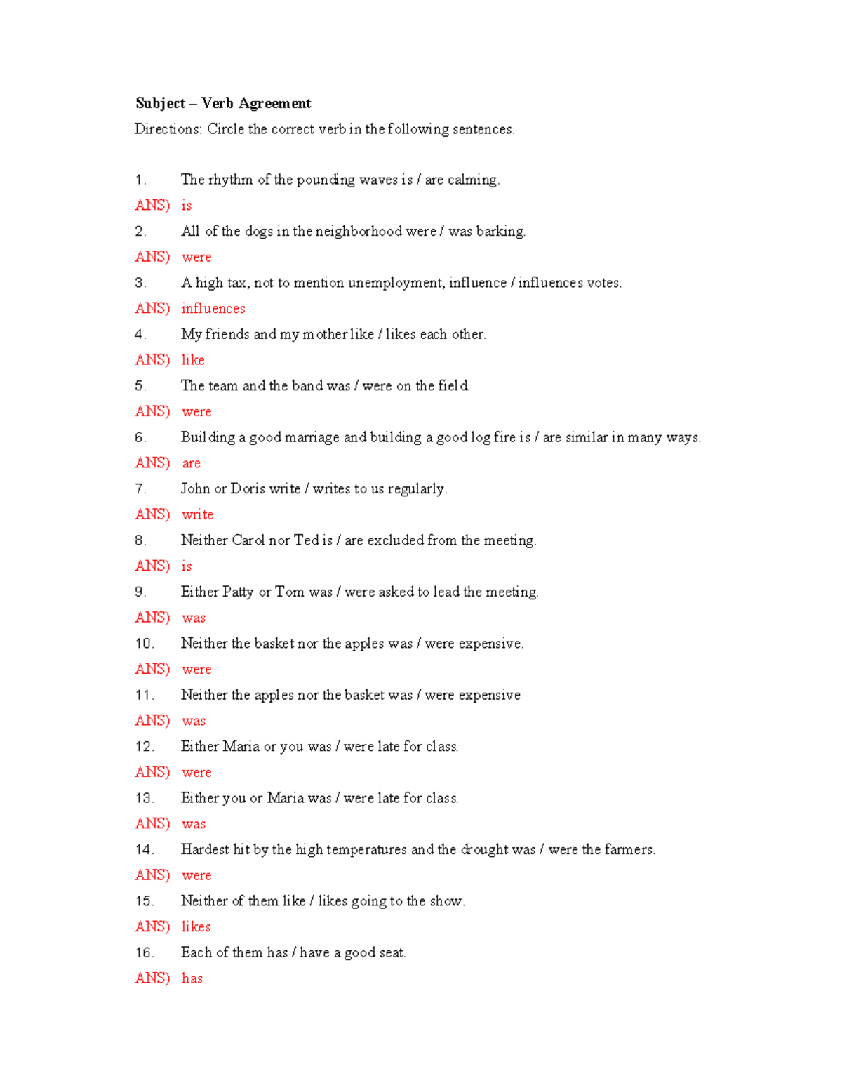 English Assignment question paper and solution - Subject – Verb ...