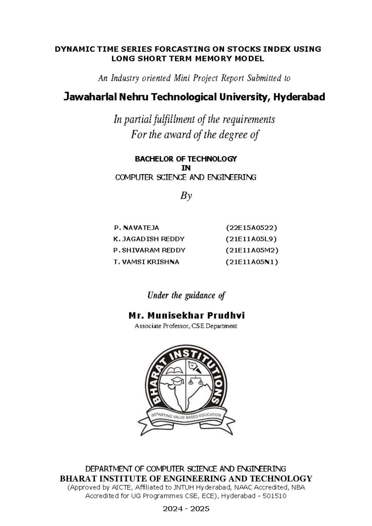 CSE E Batch 9 Mini Project Report: Stock Index Forecasting with LSTM ...