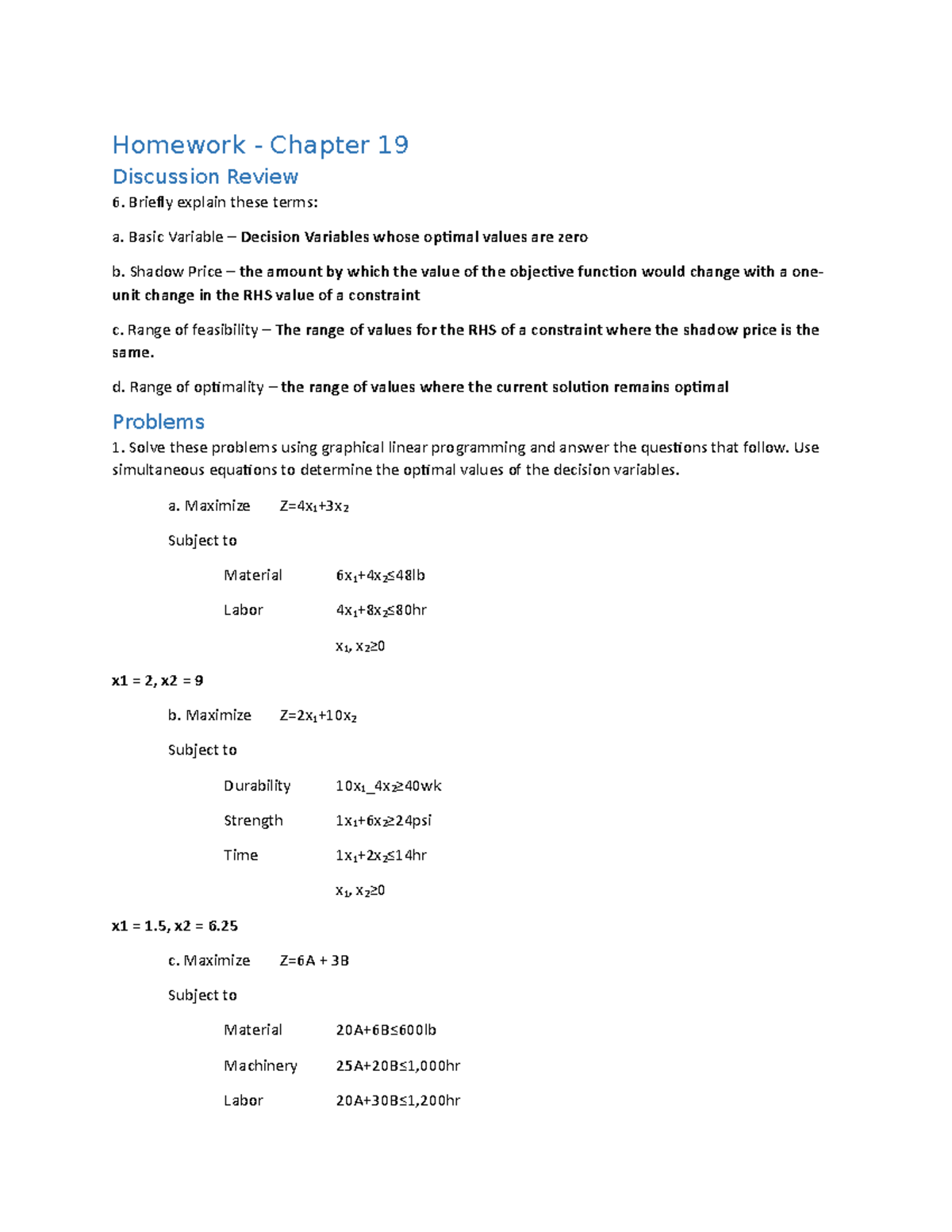 MSC 385 - Homework - Chapter 19 - DR PR - Homework - Chapter 19 ...
