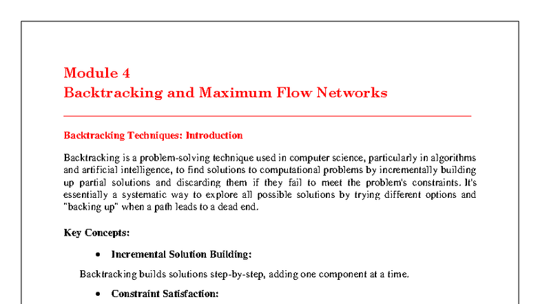 Module 4 - Backtracking Techniques & Max Flow Networks - Studocu