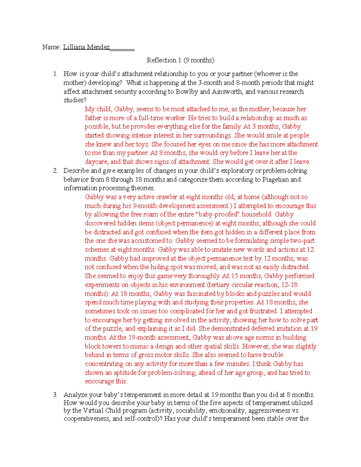 Virtual Child Reflection 1 - Name: Lilliana Mendez_______ Reflection 1 ...