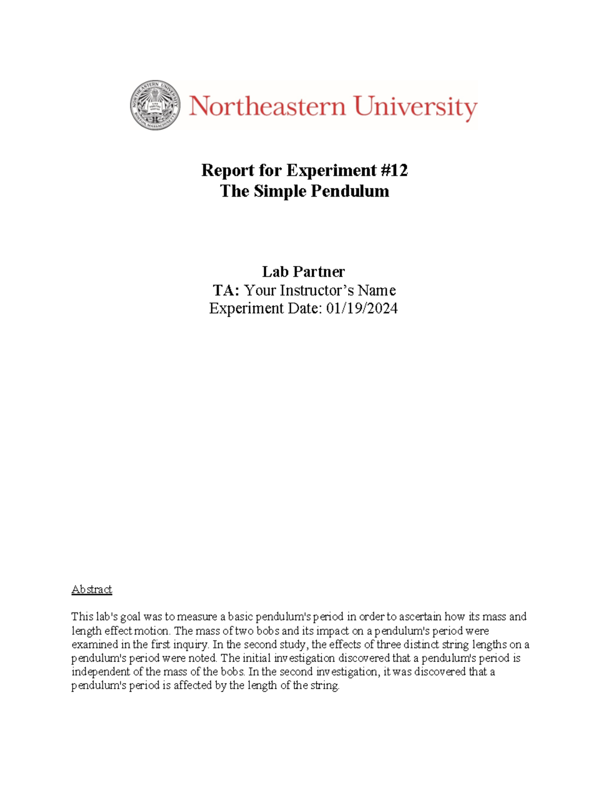 Simple Pendulum Lab Report: Investigating Mass and Length Effects - Studocu