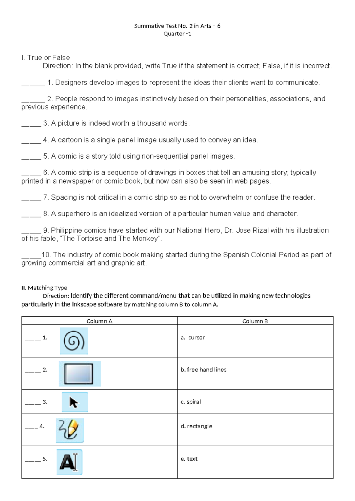 ST 2 ART 6 Q1 - Summative Test on Comic Art and Design - Studocu