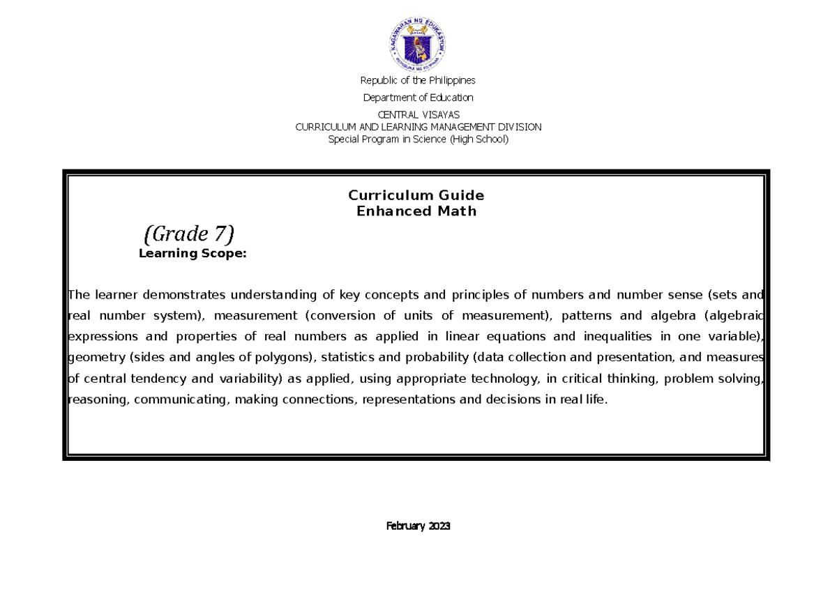 SPS Grade 7 Enhanced Math Curriculum Guide and Learning Competencies ...